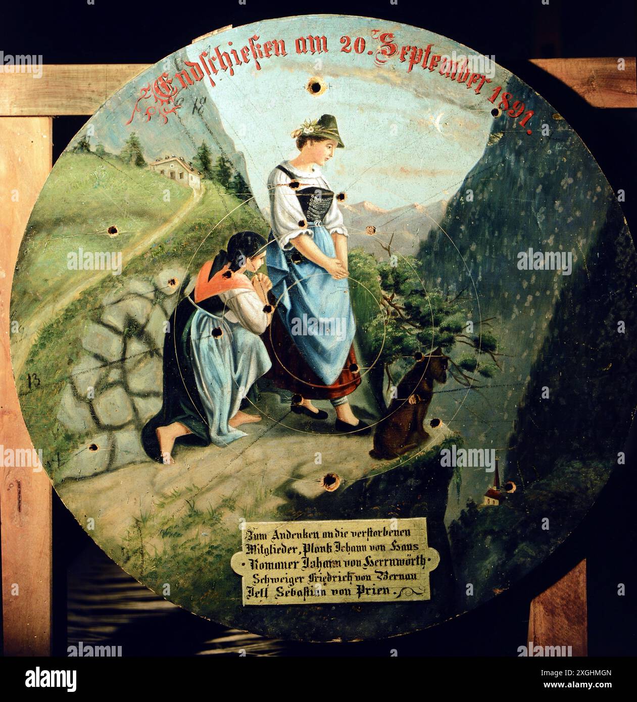 sports, shooting, target, two women in Bavarian traditional costumes ...