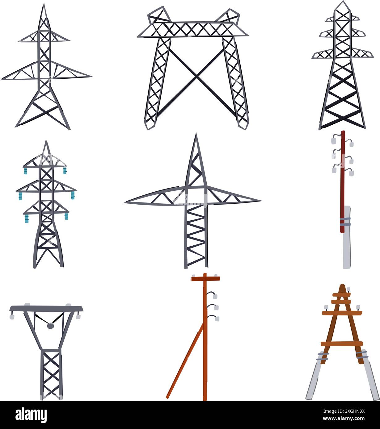 electric pylon set cartoon vector illustration Stock Vector Image & Art ...