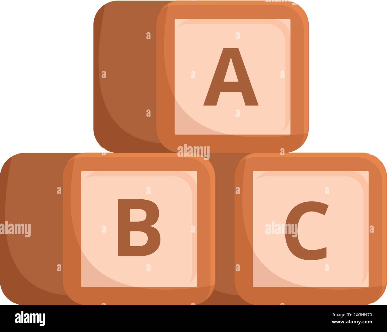 Three wooden alphabet blocks forming a pyramid with the letters a, b ...