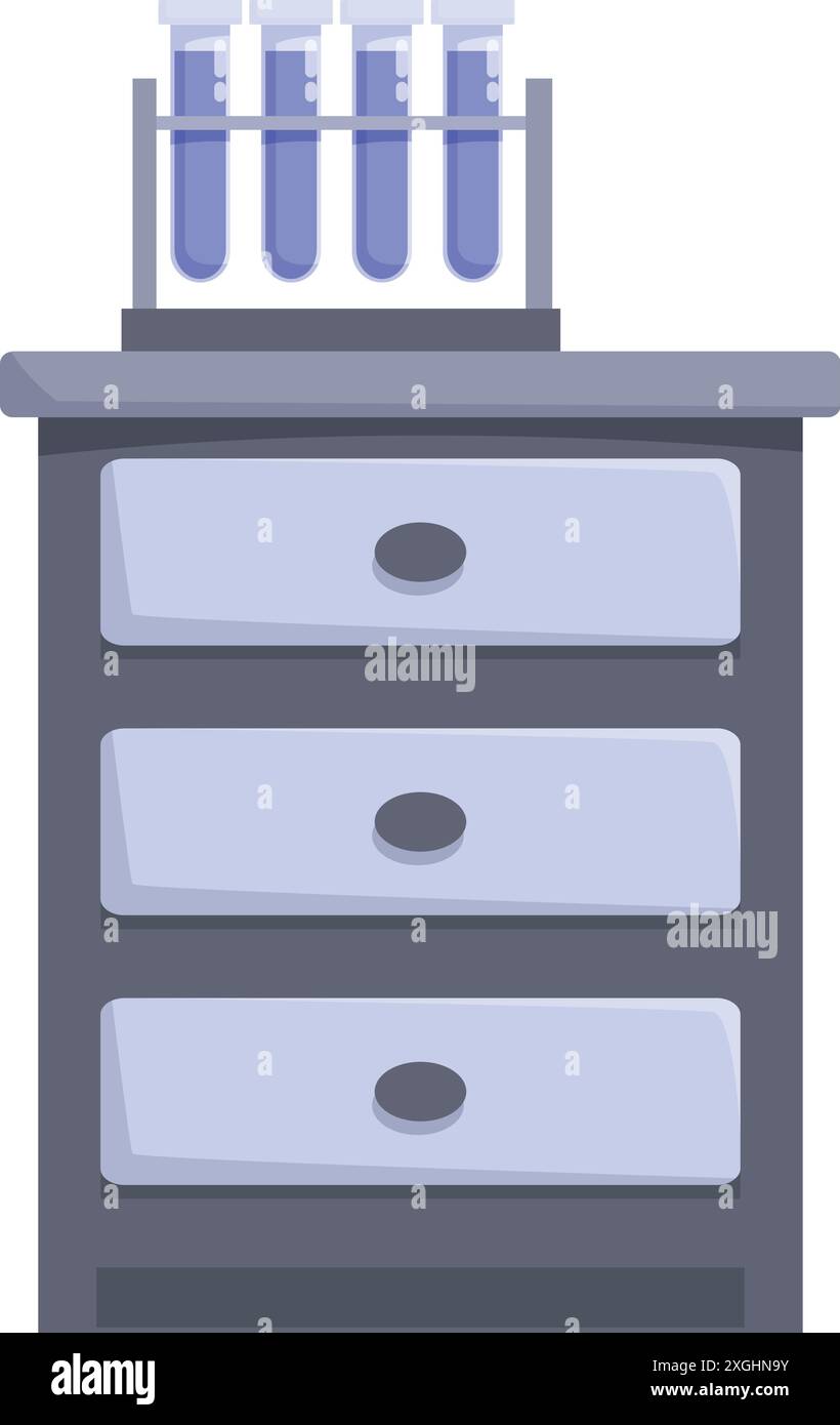 Laboratory cabinet is holding test tubes filled with blue liquid hi-res ...