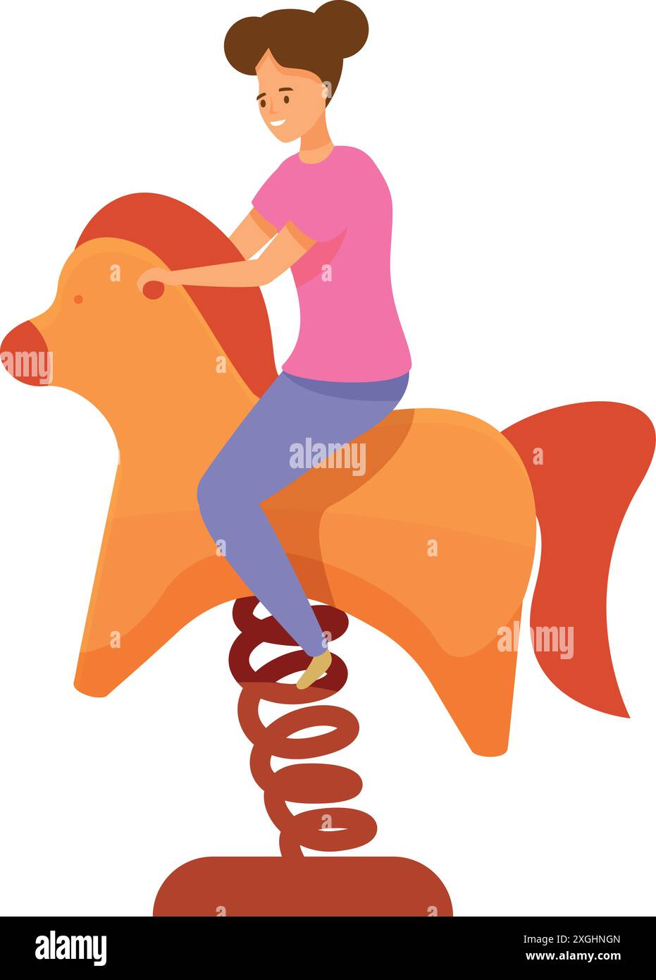 Young girl is bouncing on a spring rider shaped like a horse Stock ...