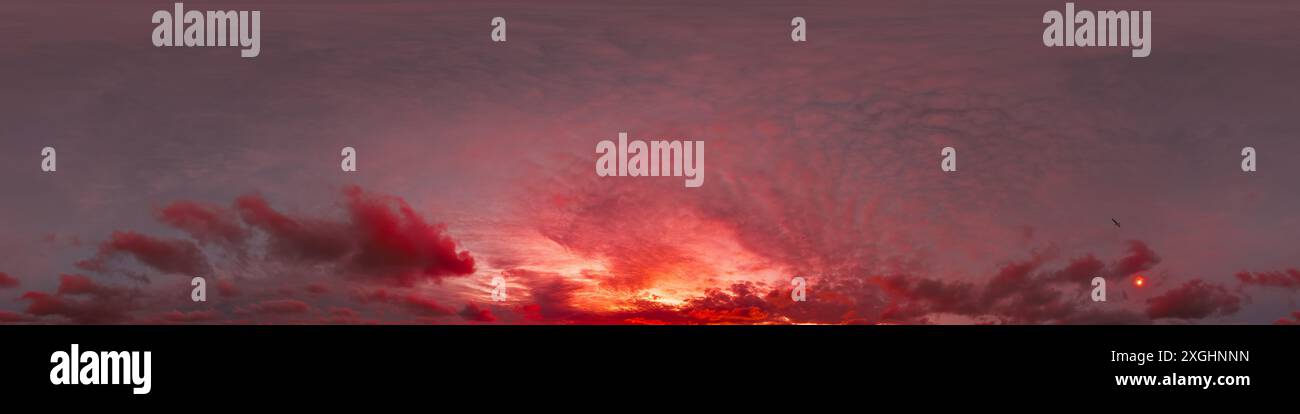 Dramatic sunset sky panorama with red burning clouds. Seamless hdr 360 ...
