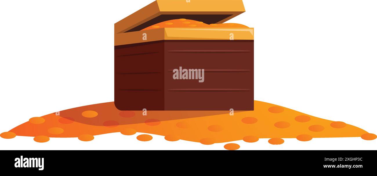 Old wooden chest overflowing with gold coins sitting on treasure island ...