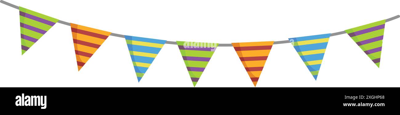 String of colorful triangle flags is hanging on a rope hi-res stock ...