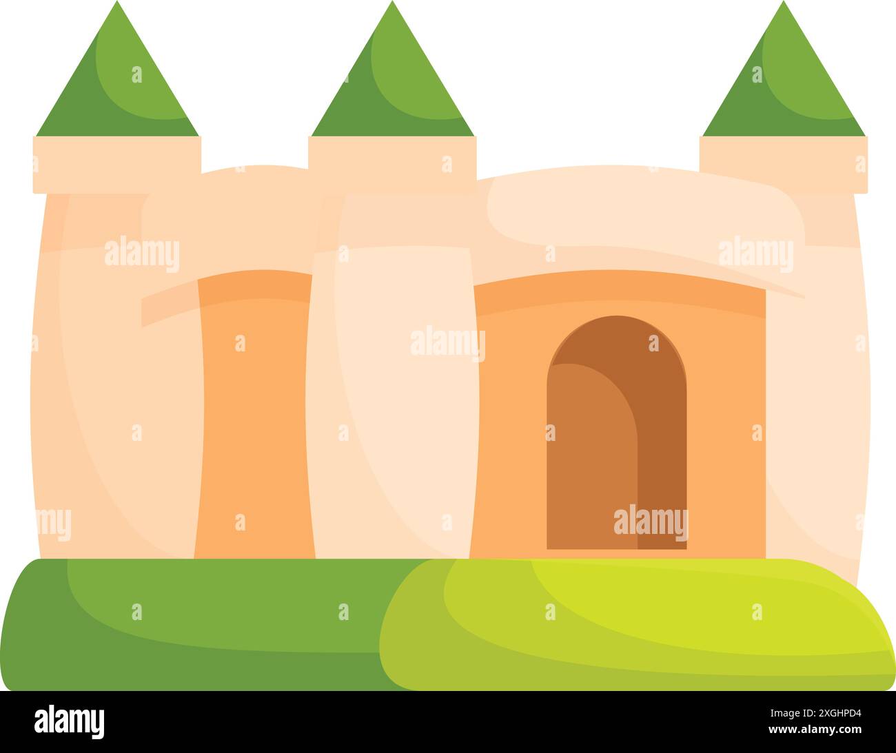 Cartoon medieval castle standing on green grass with towers and flags ...