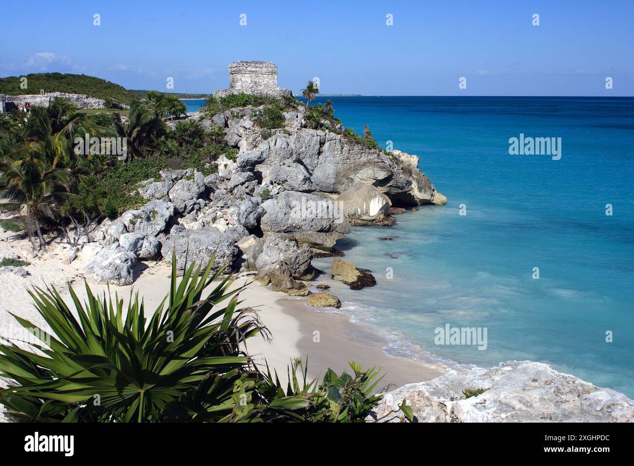 Mexico, Quintana Roo, Tulum Mayan Ruins overlooking the Caribbean Sea ...