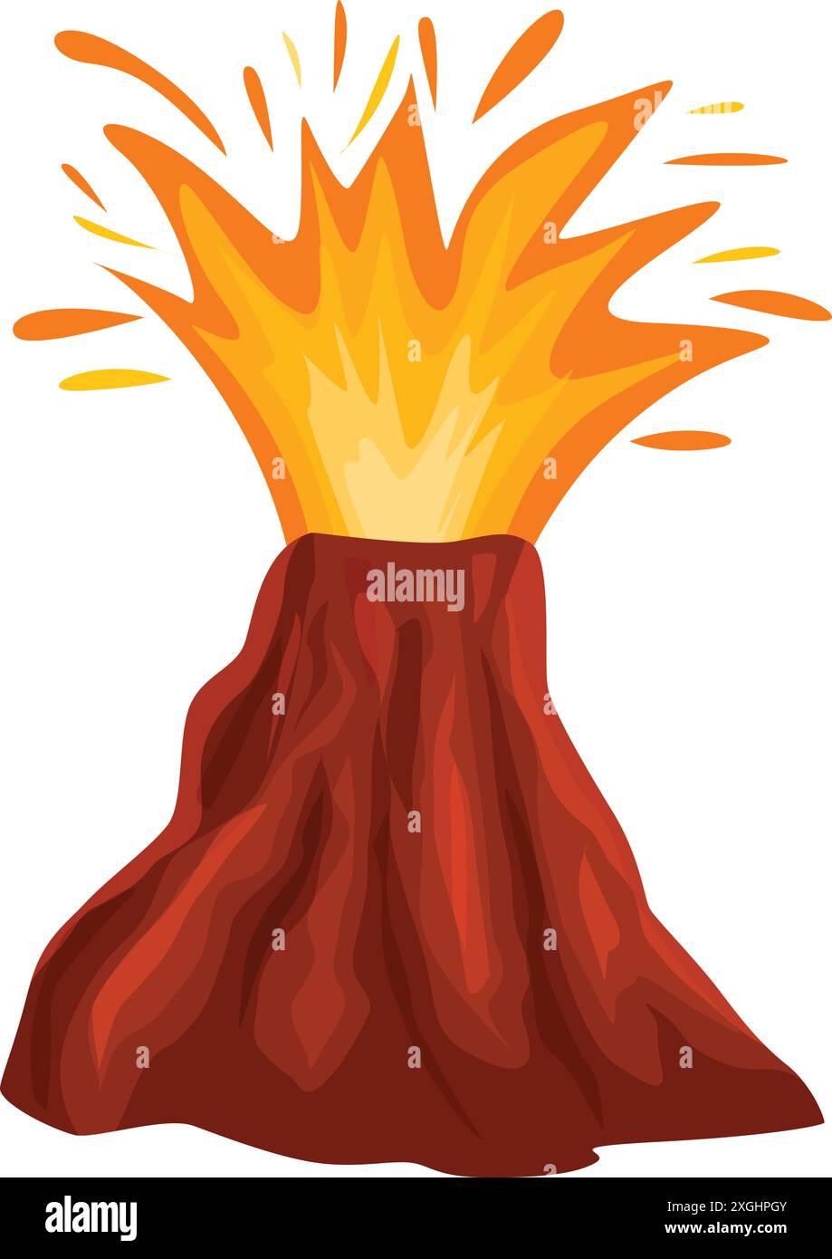 Cartoon illustration of a volcano erupting with molten lava spewing out ...