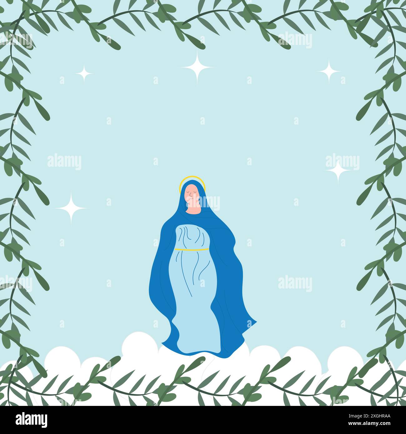 Holy Blessed Virgin Mary or Mother of God. Assumption of Mary. Vector illustration for Christian ...