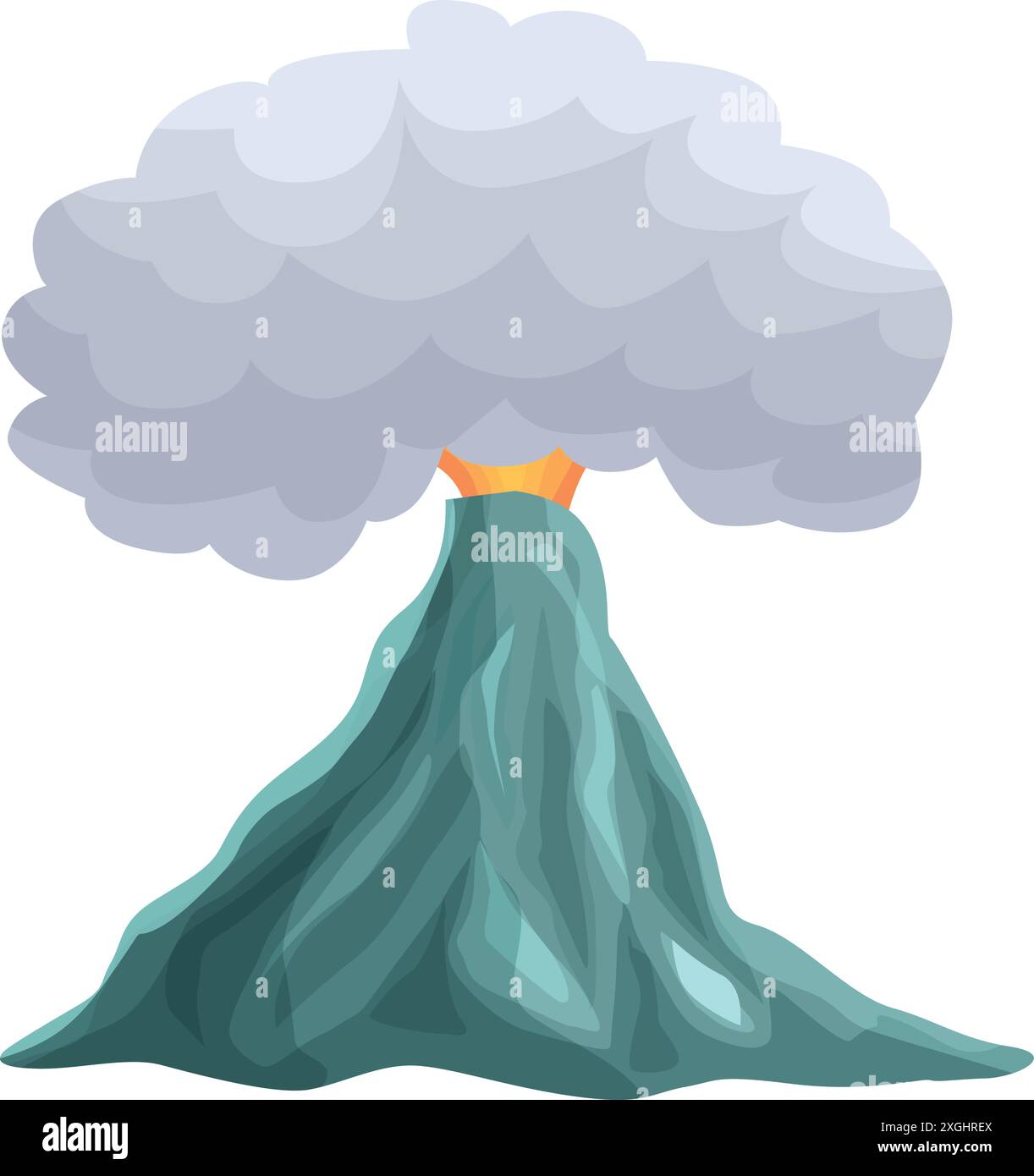 Cartoon style illustration of a volcano erupting, with lava flowing ...