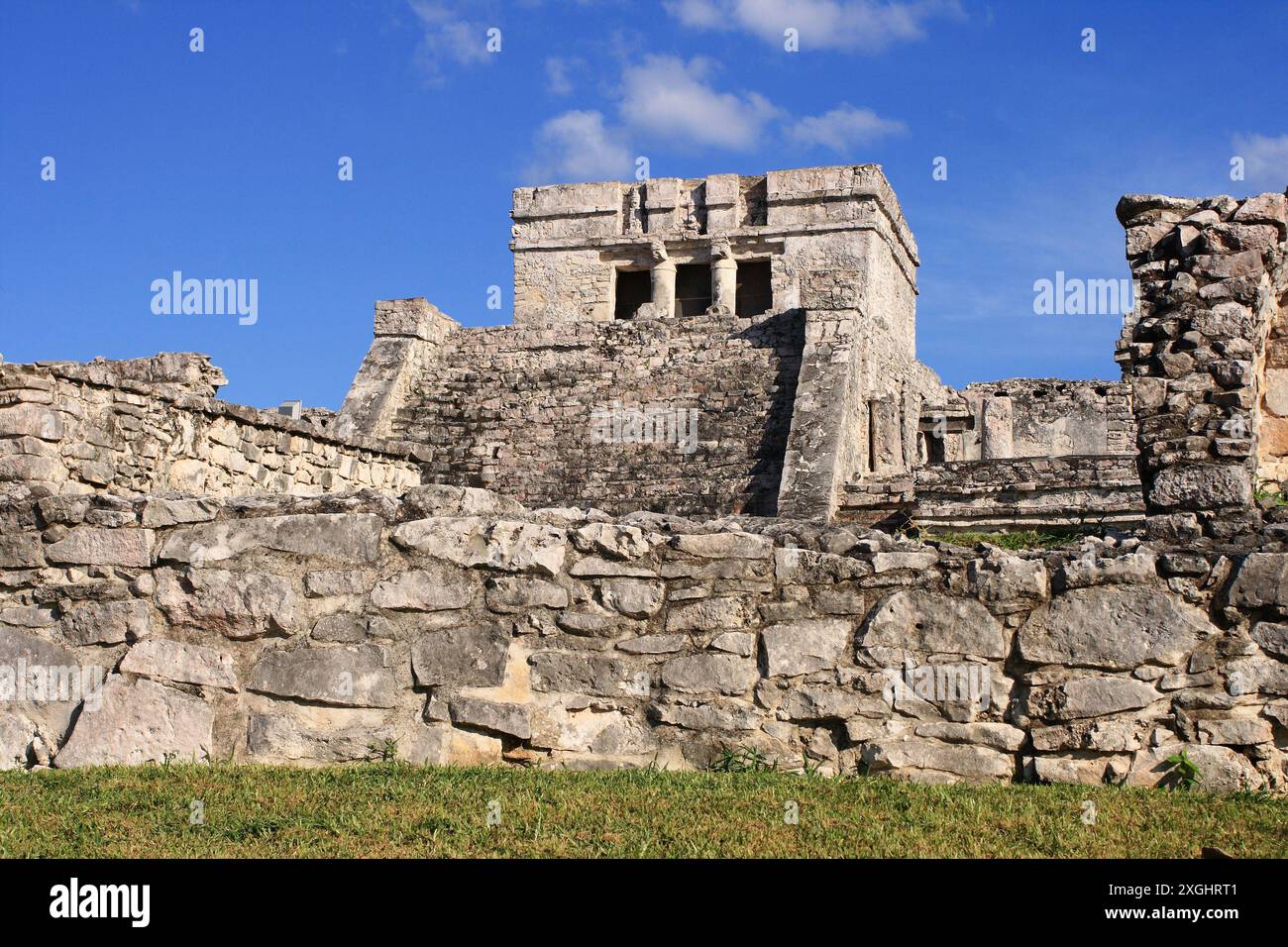 Mexico, Quintana Roo, Tulum. Well preserved ruins of a Mayan temple ...