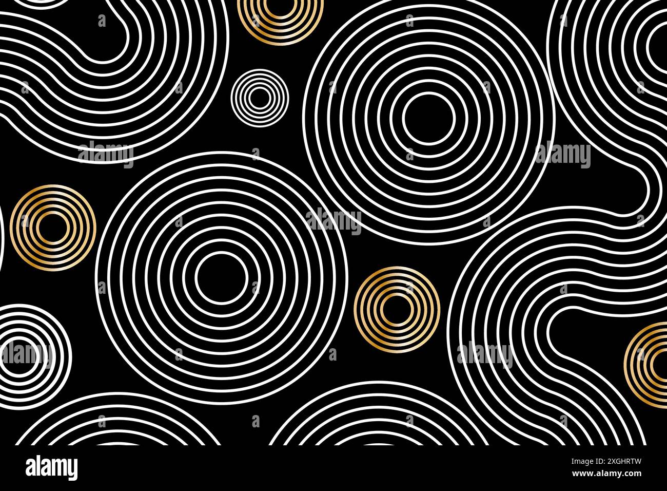 Abstract white lines circles on black background, linear swirls path ...