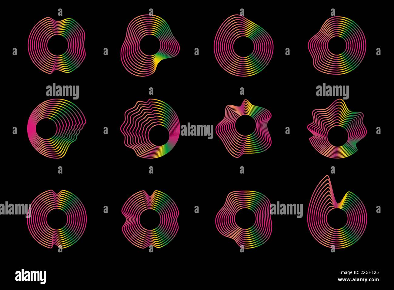 Abstract wavy shape sound equalizer speaker on black background. Linear ...