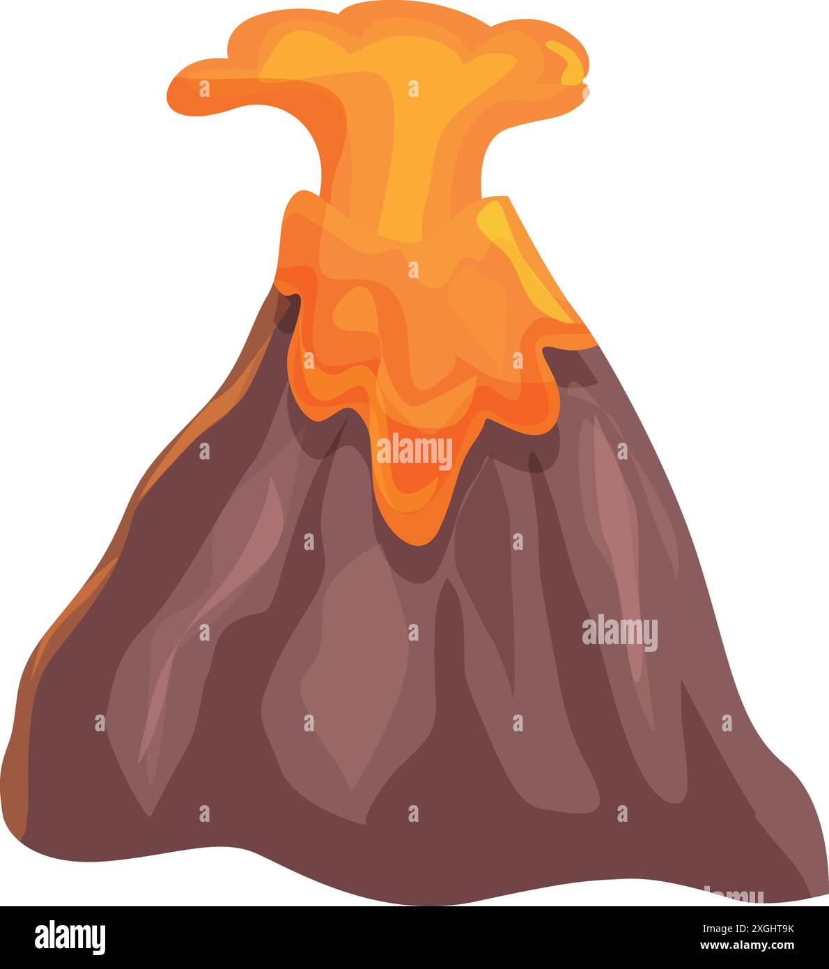 Big erupting volcano with flowing lava, isolated illustration on white ...