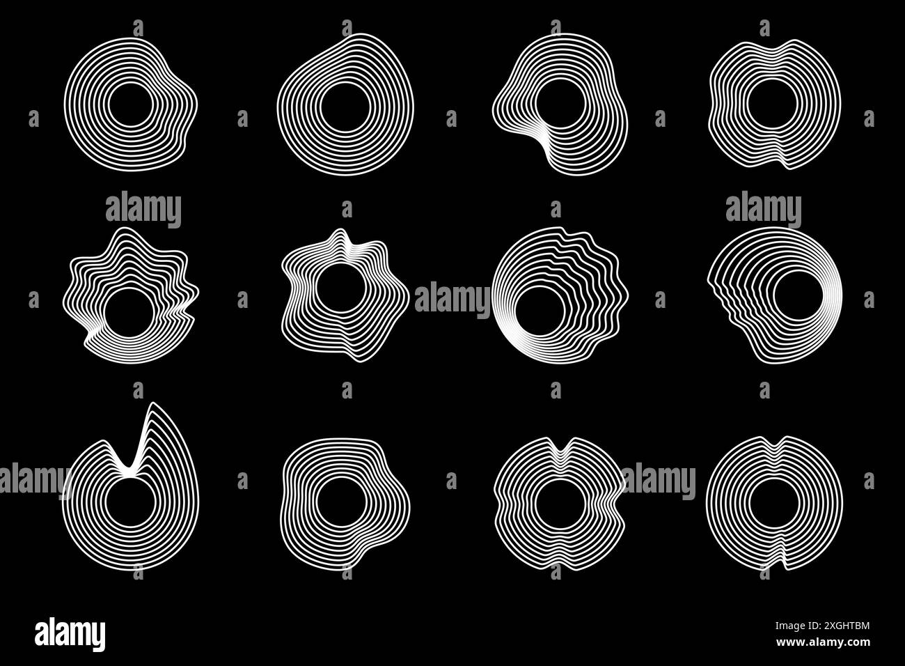 Abstract wavy shape sound equalizer speaker on black background. Linear ...