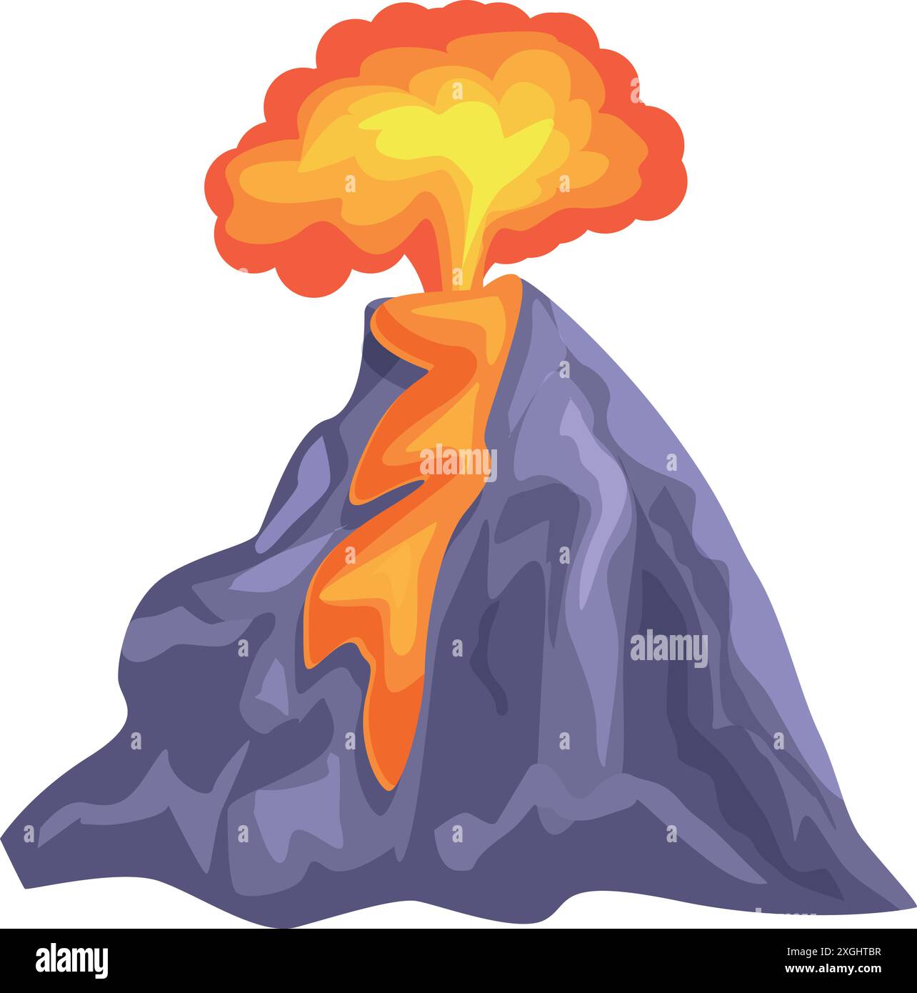 Cartoon volcano erupting, with red hot magma pouring down the side of ...