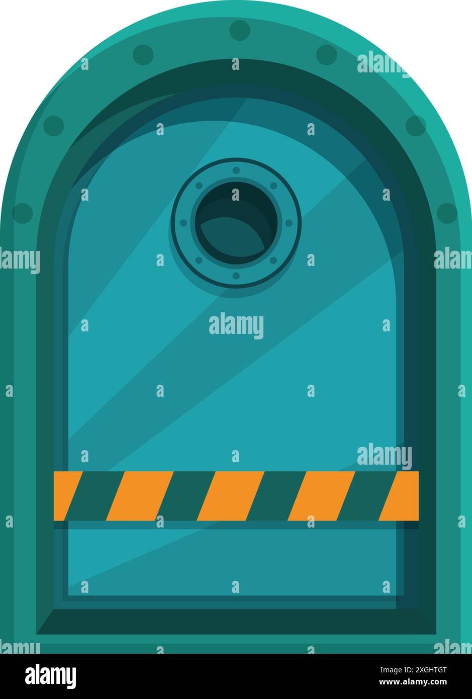 Cartoon style illustration of a submarine door featuring a porthole and ...