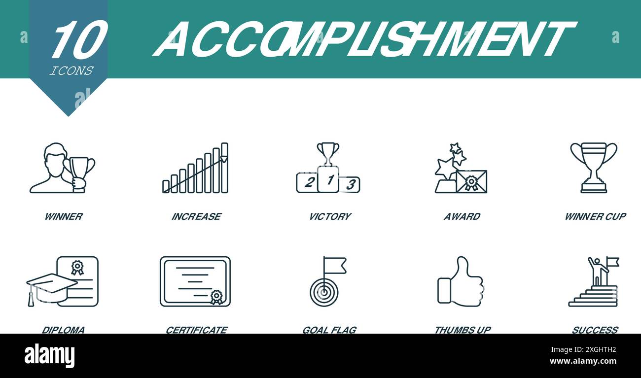 Accomplishment outline icons set. Creative icons: winner, increase ...
