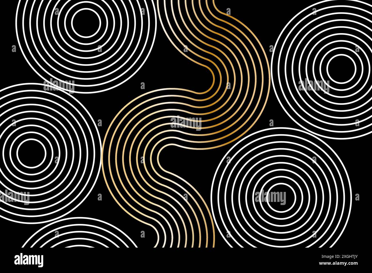 Abstract white lines circles on black background, linear swirls path ...