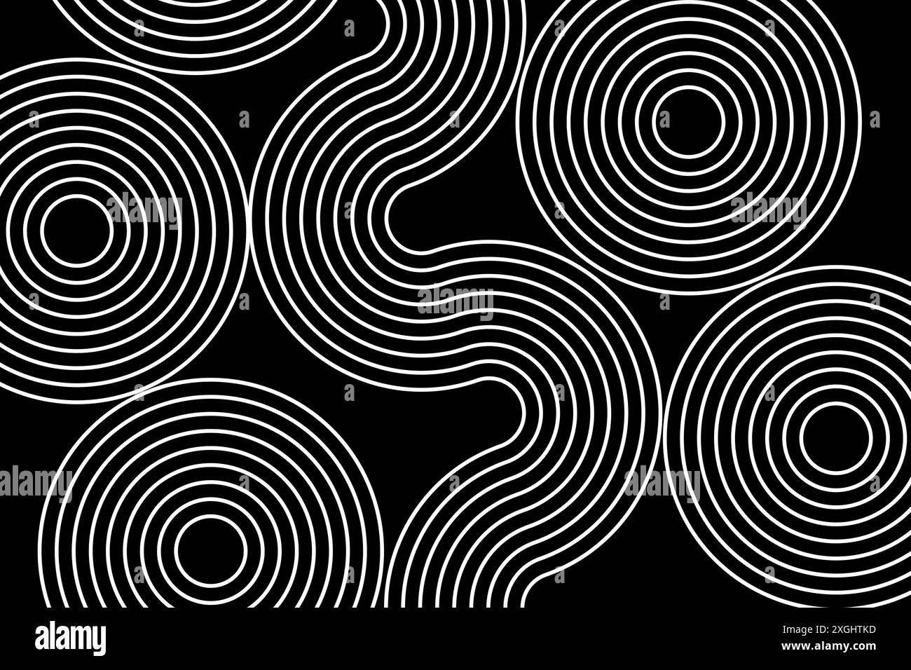 Abstract white lines circles on black background, linear swirls path ...