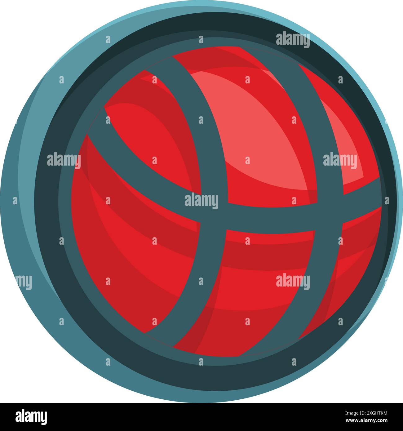 Red sphere is glowing and emanating light from inside a round window ...