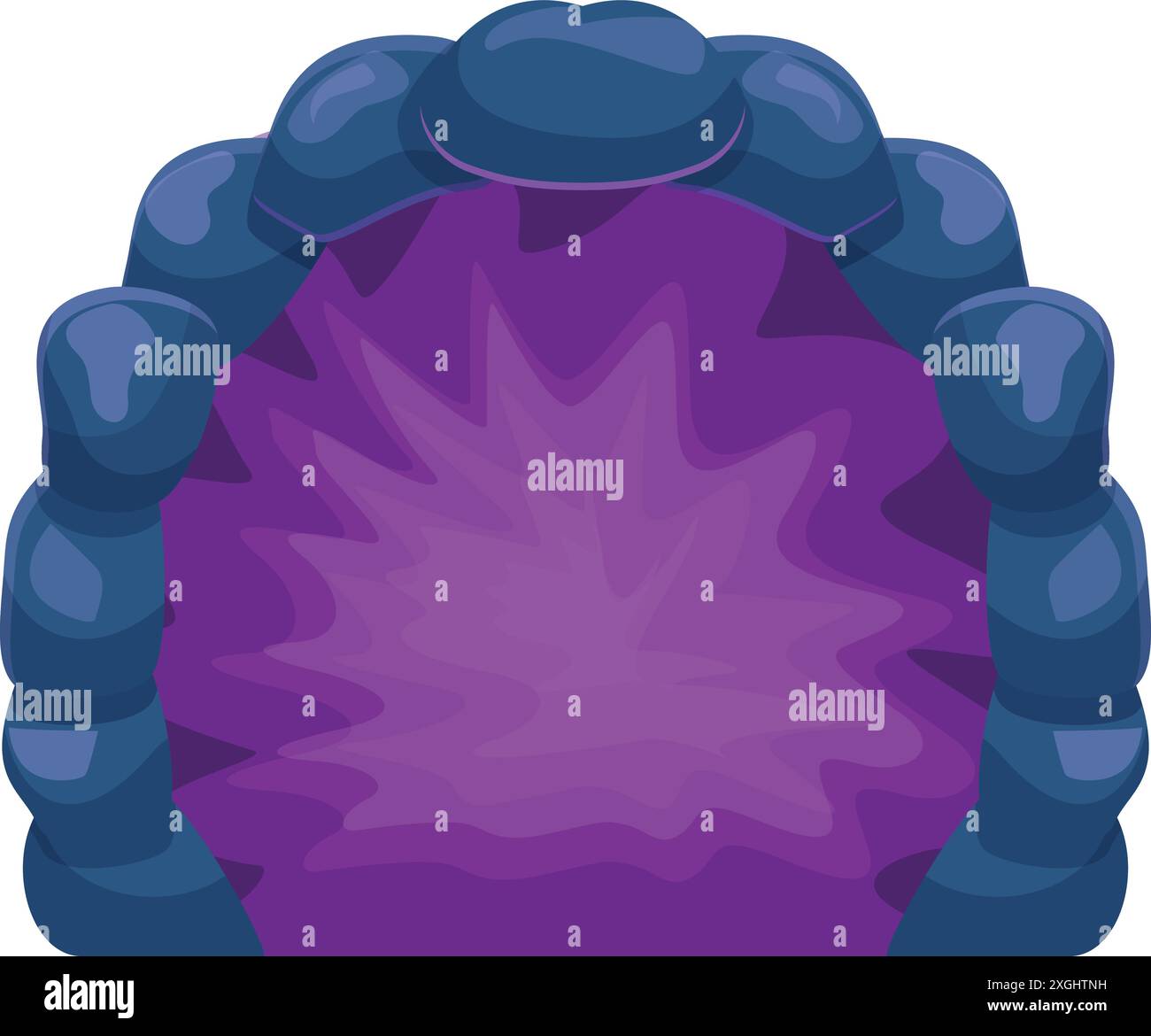 Cartoon style illustration of a magic cave entrance glowing with purple ...