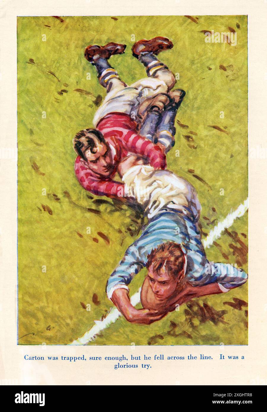 A Glorious Try, 1926 illustration of scoring a try in a rugby match ...