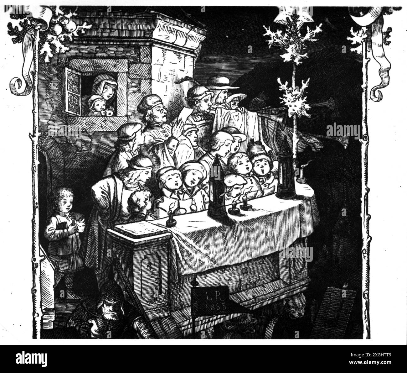 Christmas, carol singing, carol singers, woodcut, by Ludwig Richter ...