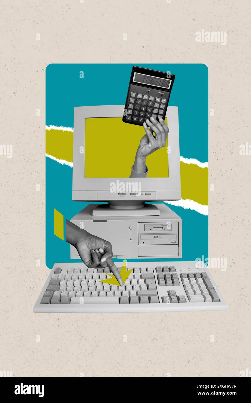 Trend artwork composite sketch photo collage of obsolete computer ...