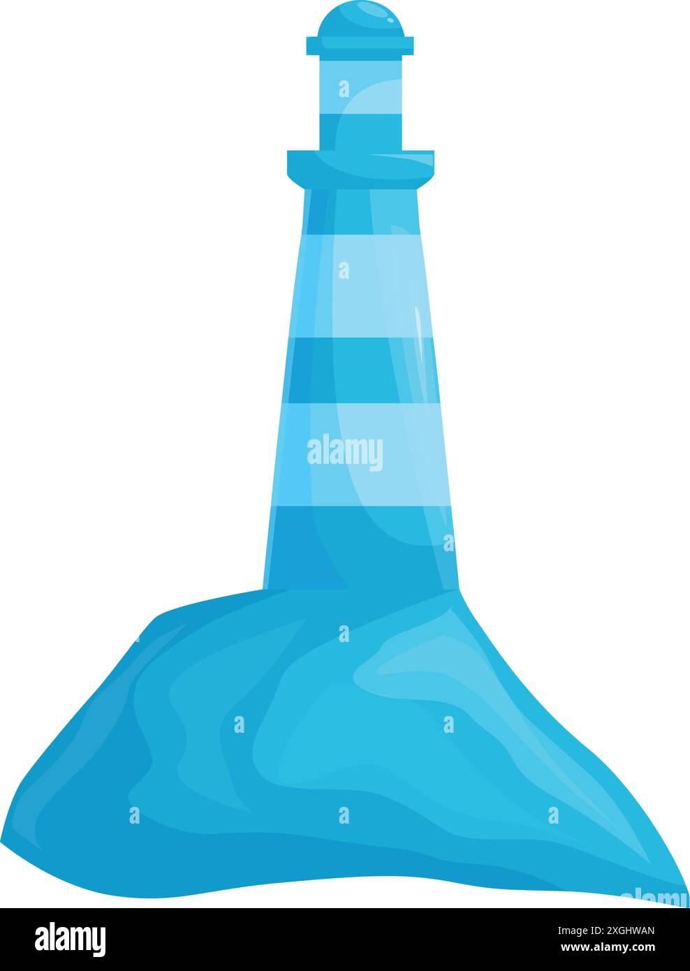 Cartoon illustration featuring a tall blue lighthouse with stripes hi ...