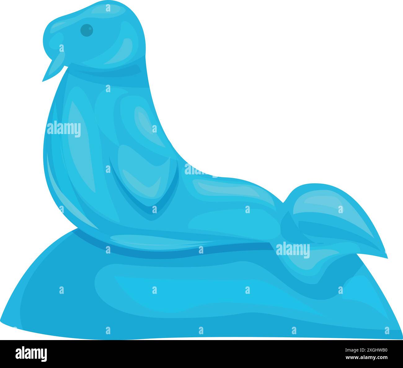 Blue ice sculpture of a seal resting on a block of ice, a beautiful ...