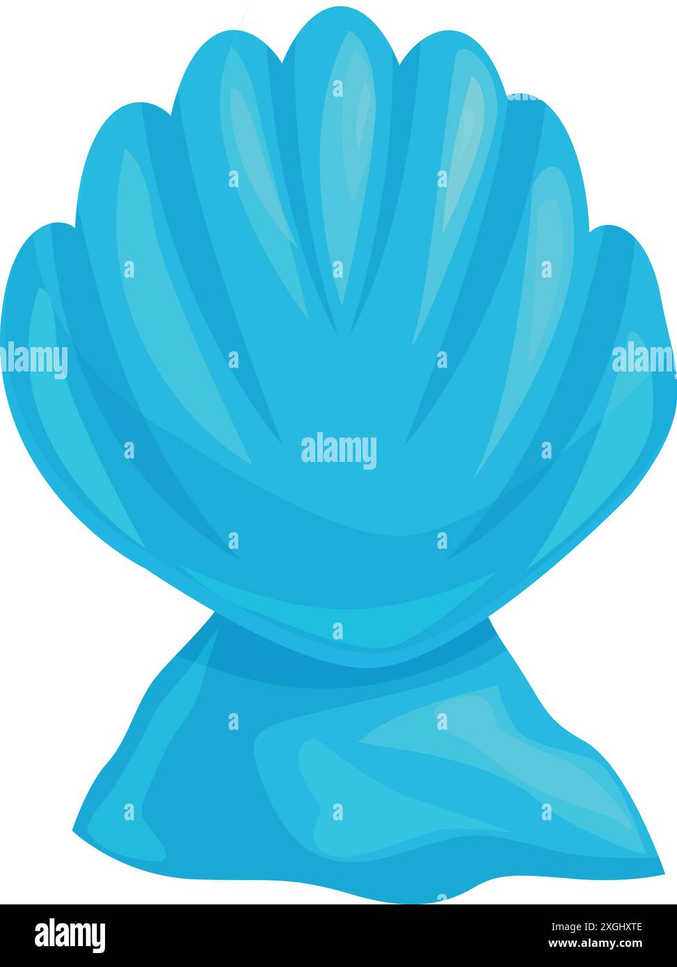 Cartoon style illustration of a blue scallop seashell standing upright ...