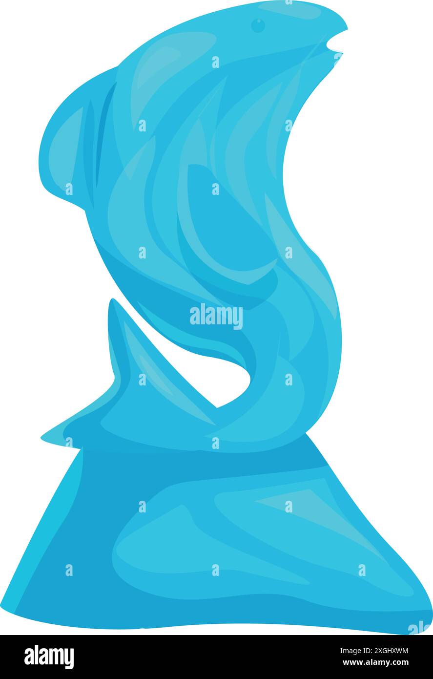 Blue fish sculpture standing on a rock, isolated on a white background ...