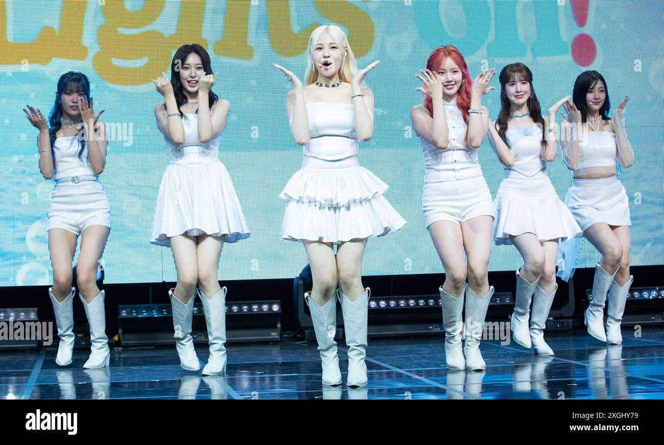 Seoul, South Korea. 9th July, 2024. Soojin, Monday, Soeun, Jaehee, Jihan and Zoa, South Korean K ...