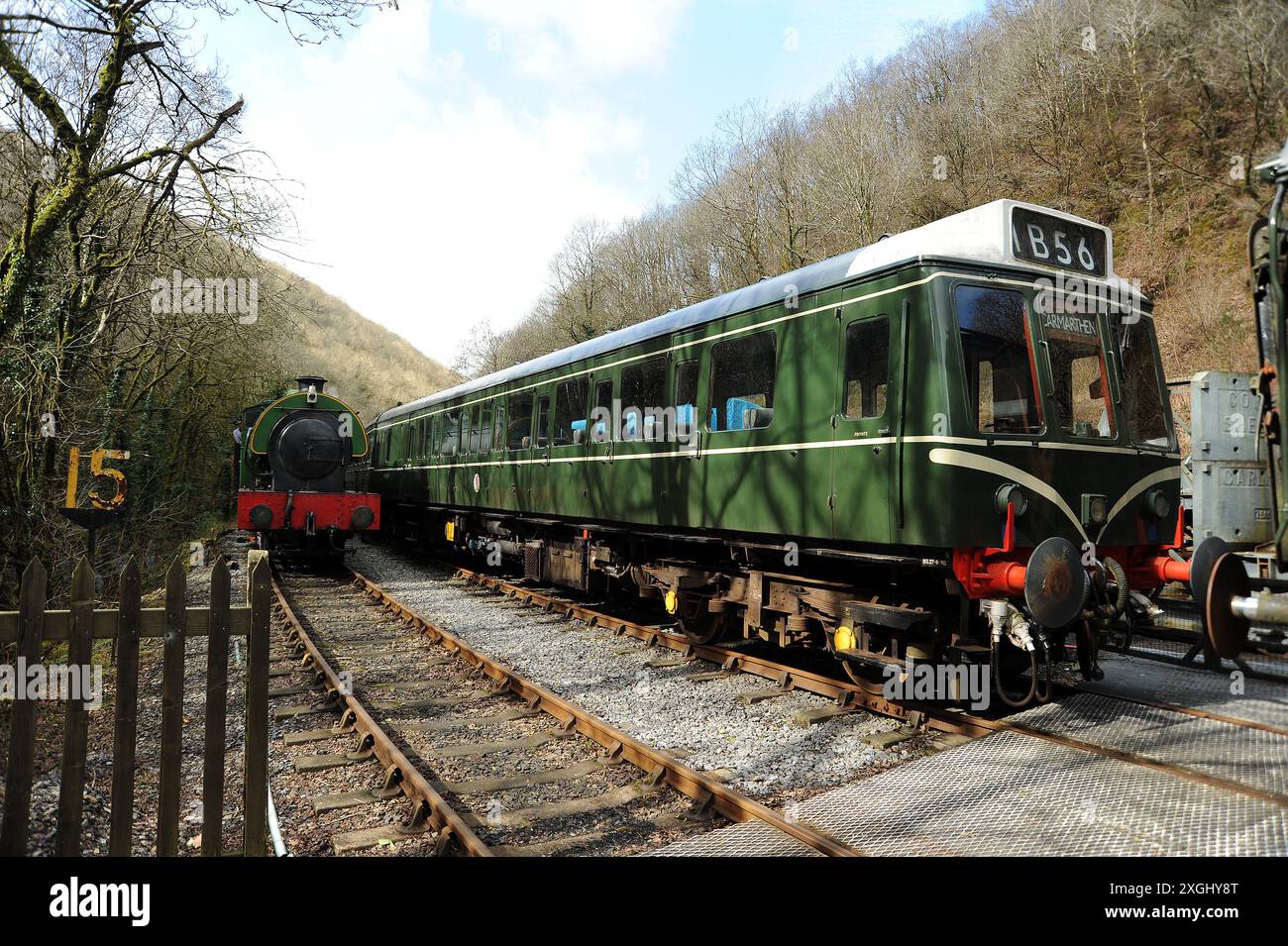 "Haulwen" passing the D.M.U at Llwyfan Cerrig with a train from ...
