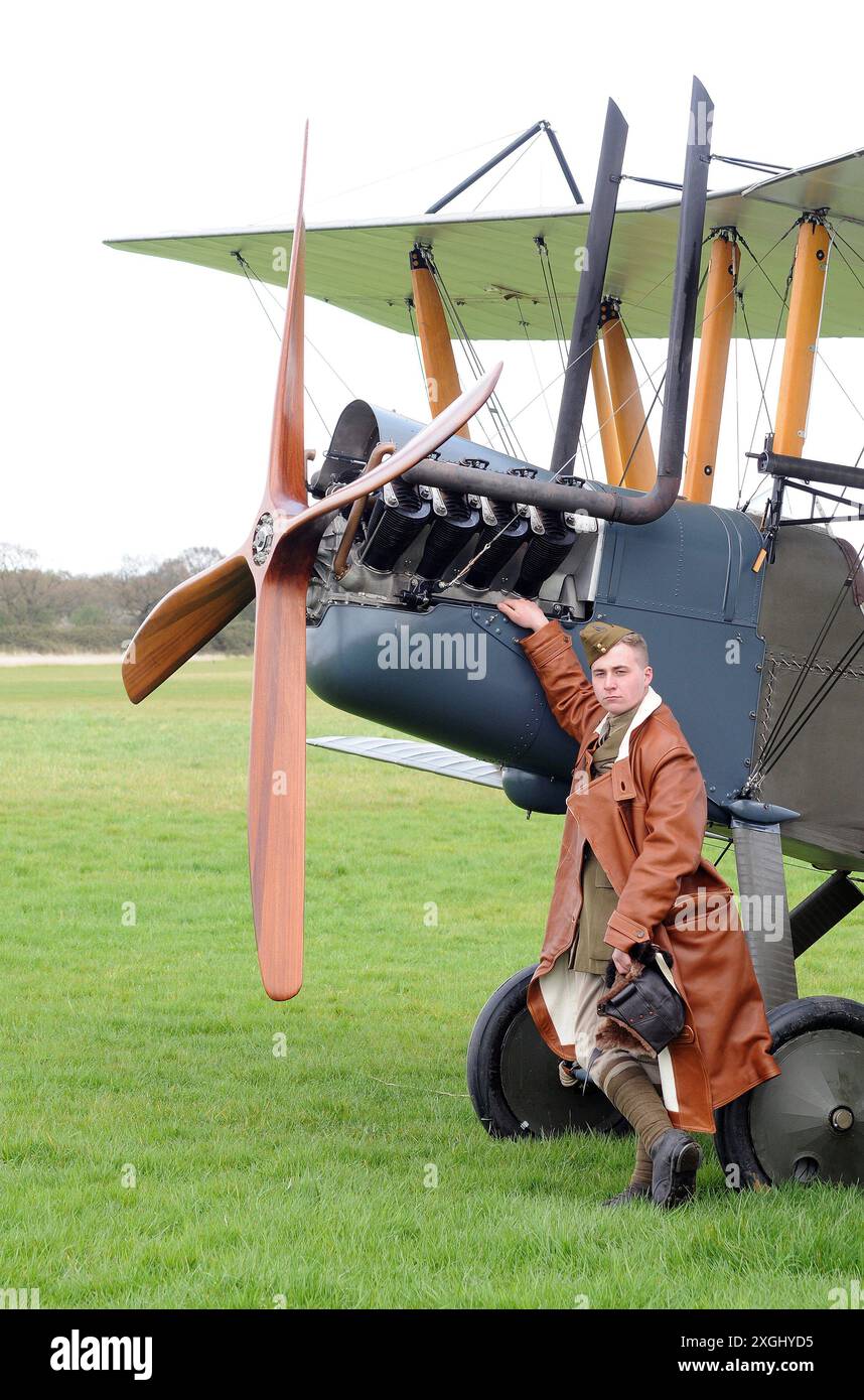 Re-enactors with Bi-plane at Stow Maries Great War Aerodrome Stock ...