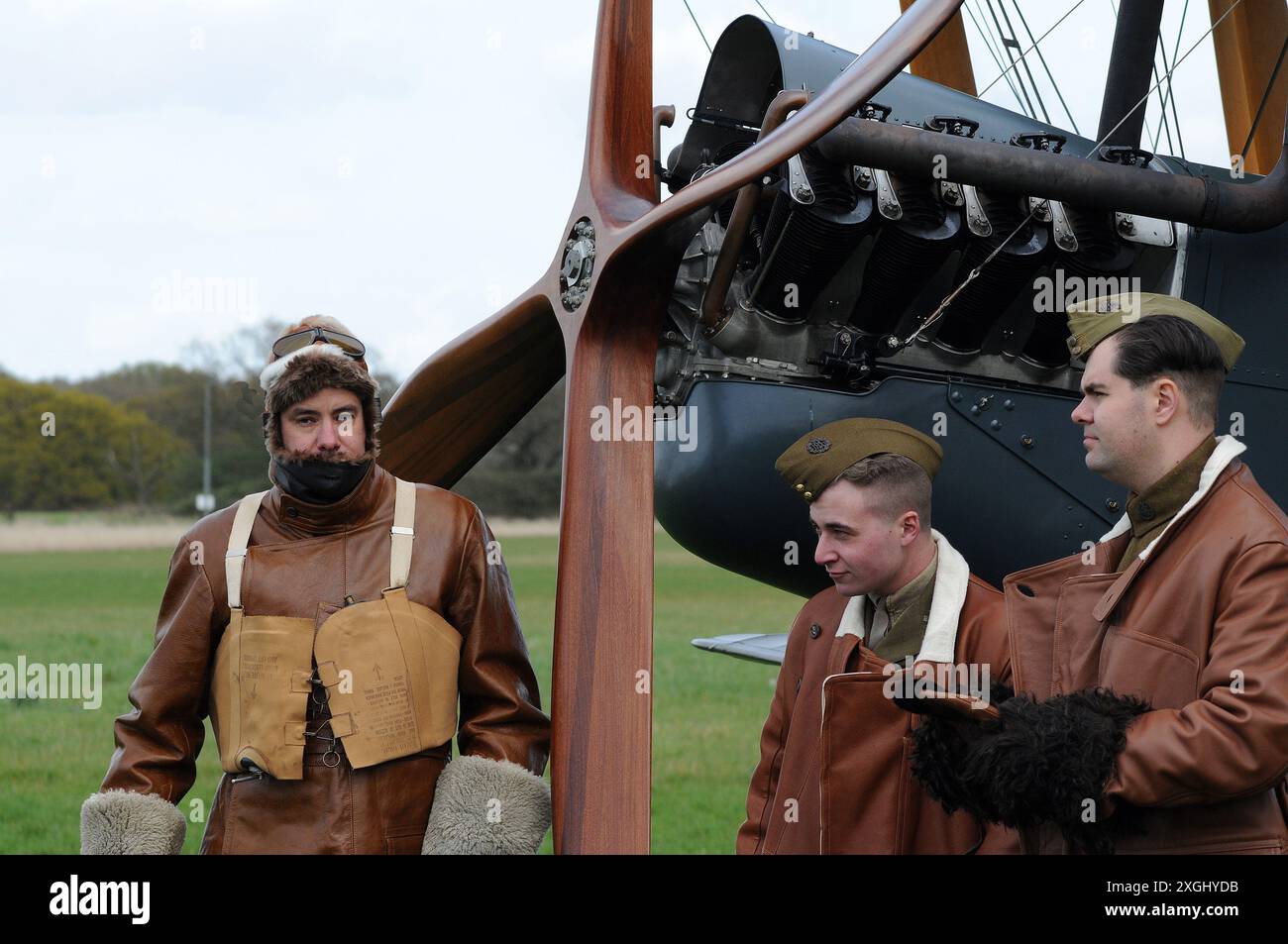 Re-enactors with Bi-plane at Stow Maries Great War Aerodrome Stock ...