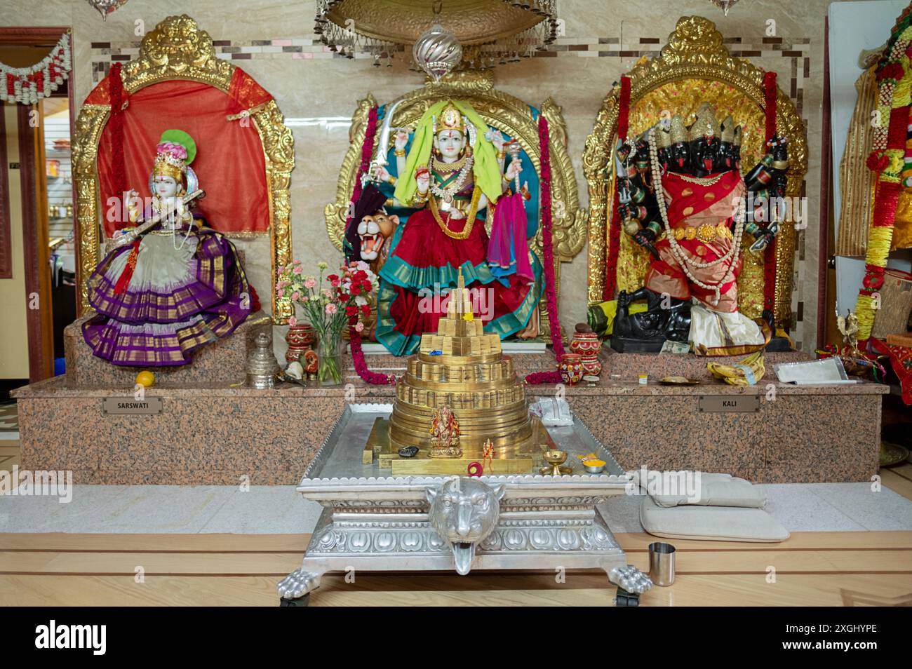 Statues of Hindu deities inside the Wilton Hindu Temple in Connecticut ...