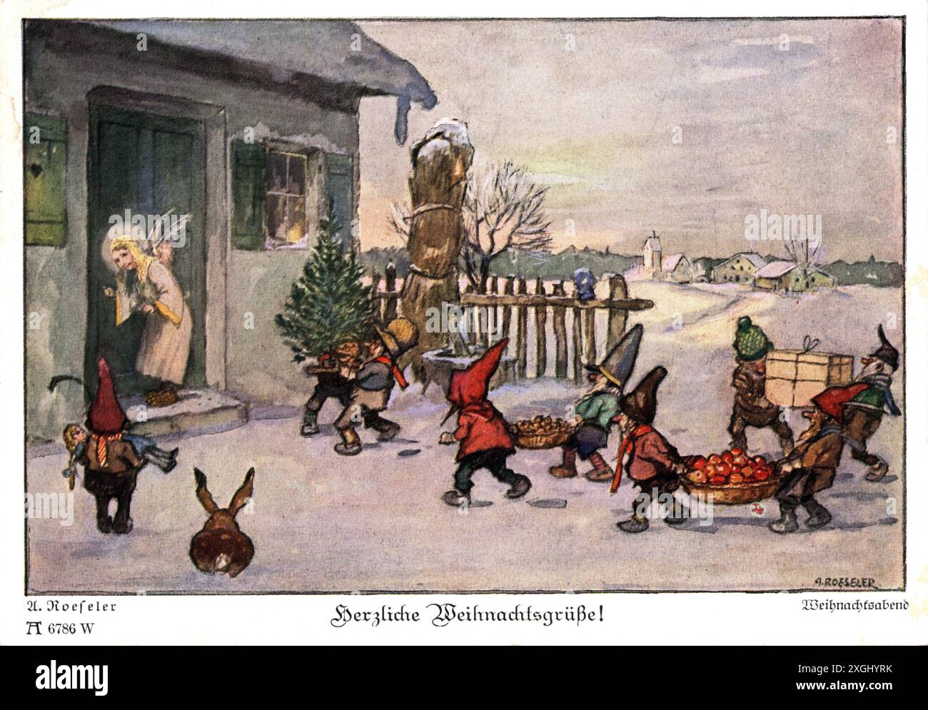 Christmas, greeting card, "Christmas Eve",drawing, by August Roeseler ...