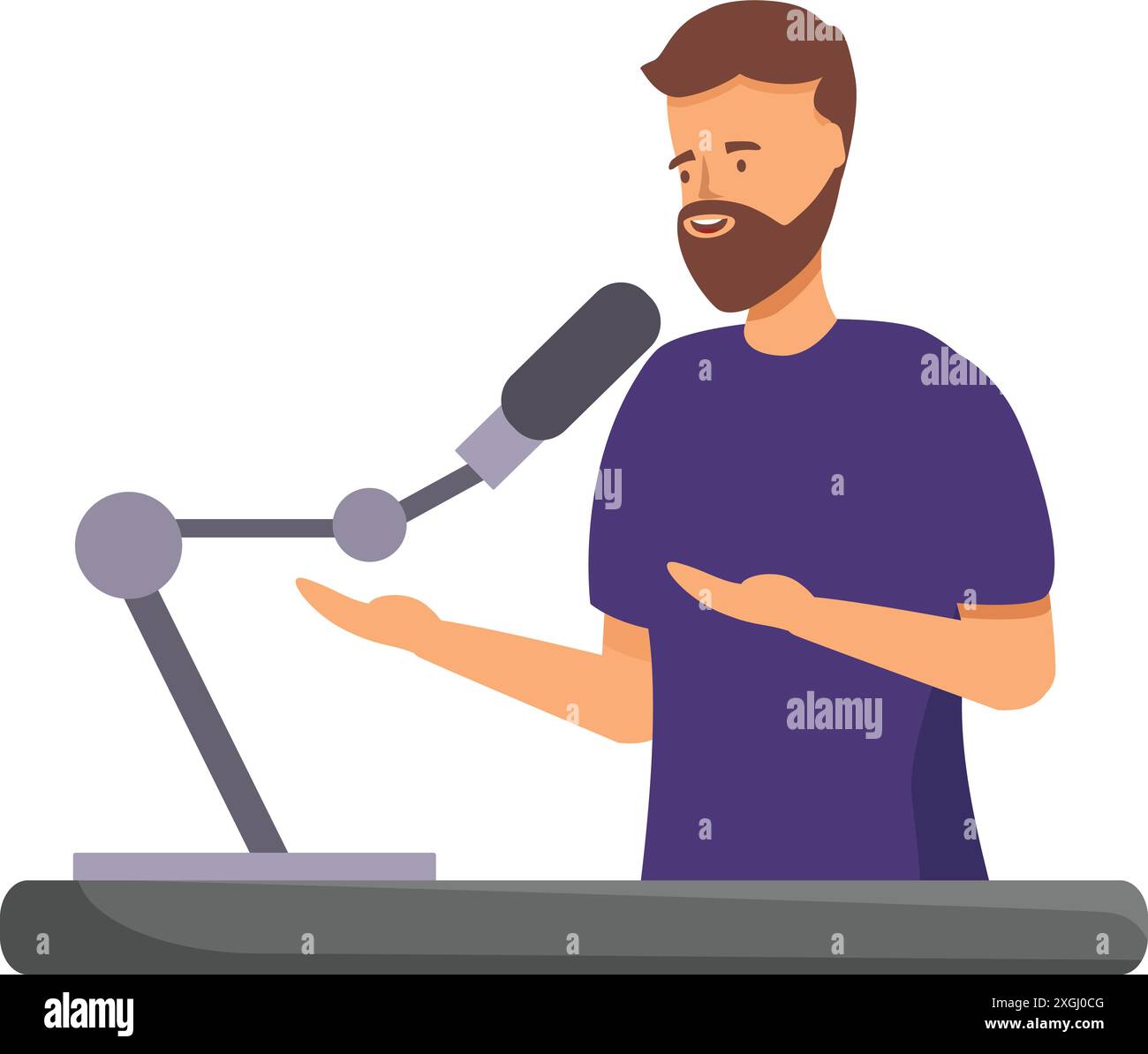 Radio host is speaking on a microphone in a recording studio Stock ...