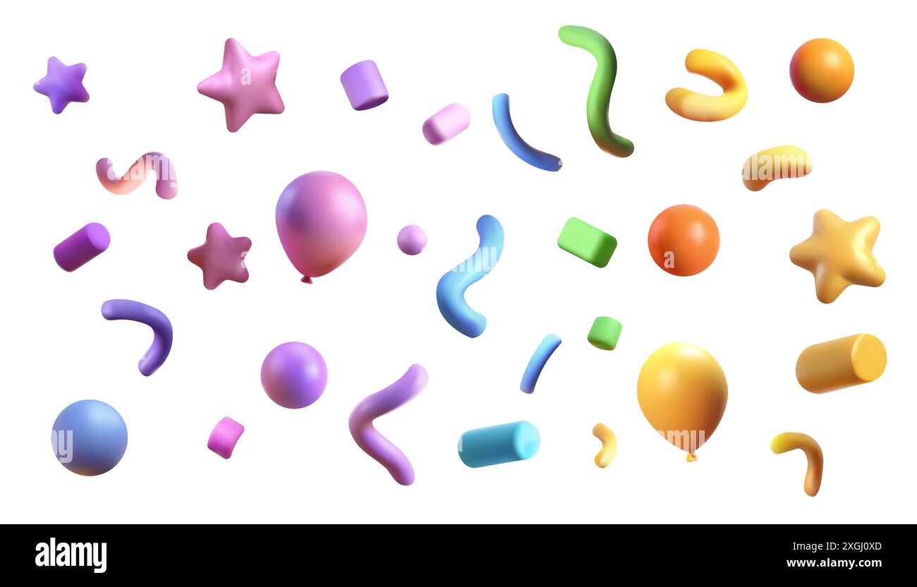 Party clappers confetti 3d vector, shapes. Birthday or carnival ...