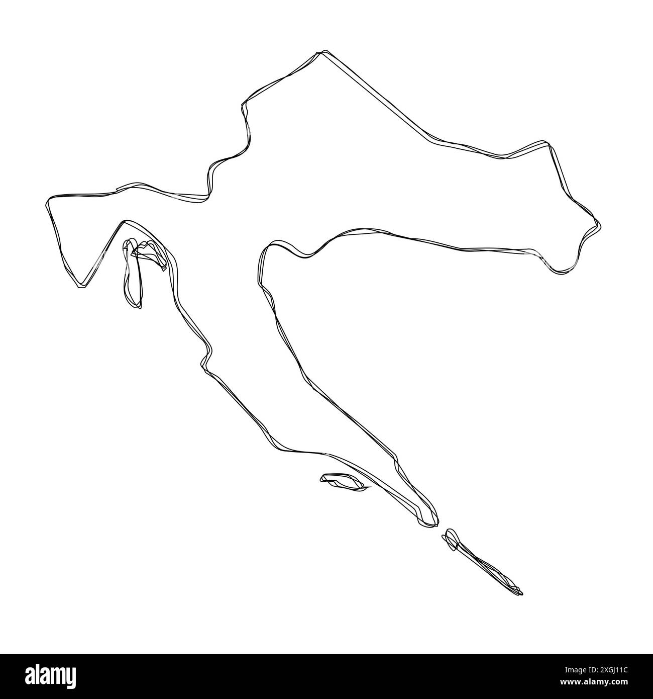 Croatia country simplified map.Thin triple pencil sketch outline ...
