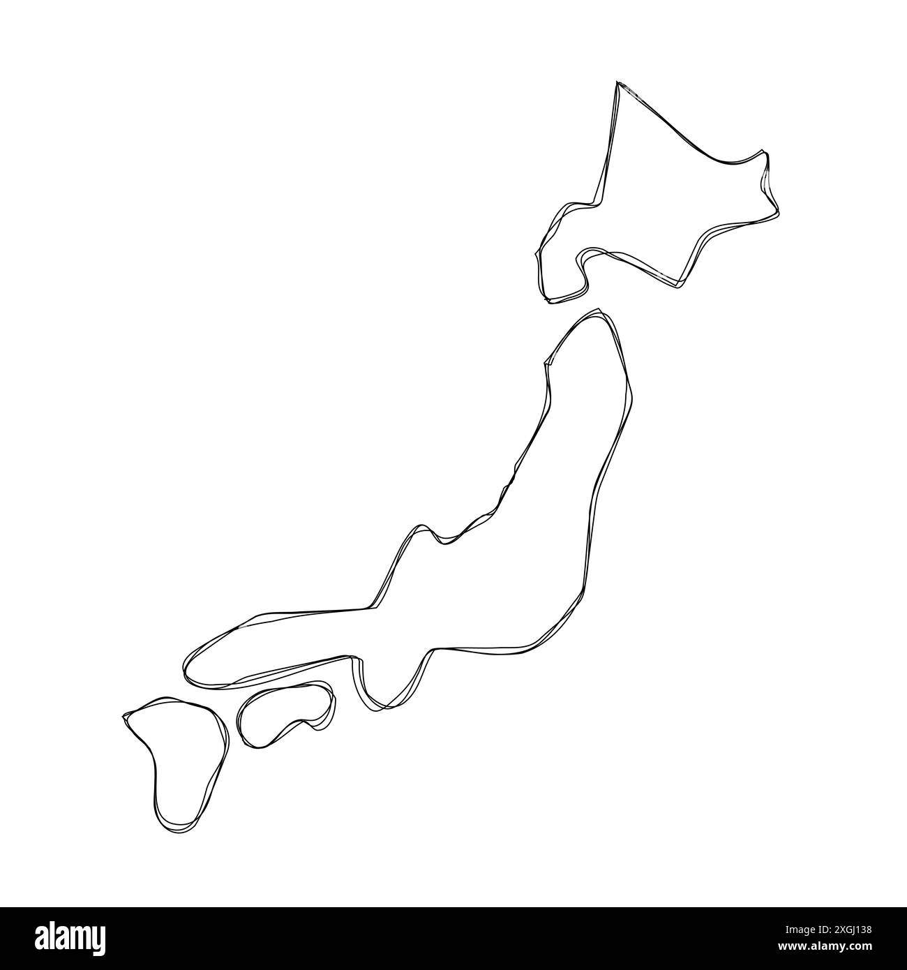 Japan country simplified map.Thin triple pencil sketch outline isolated ...