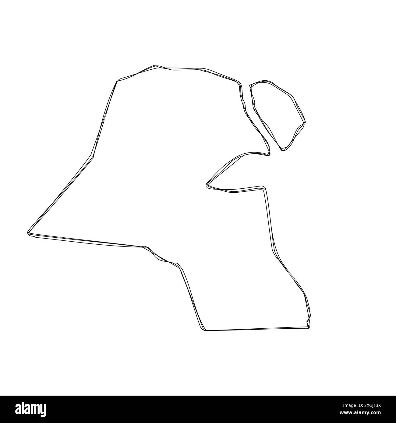 Kuwait country simplified map.Thin triple pencil sketch outline ...