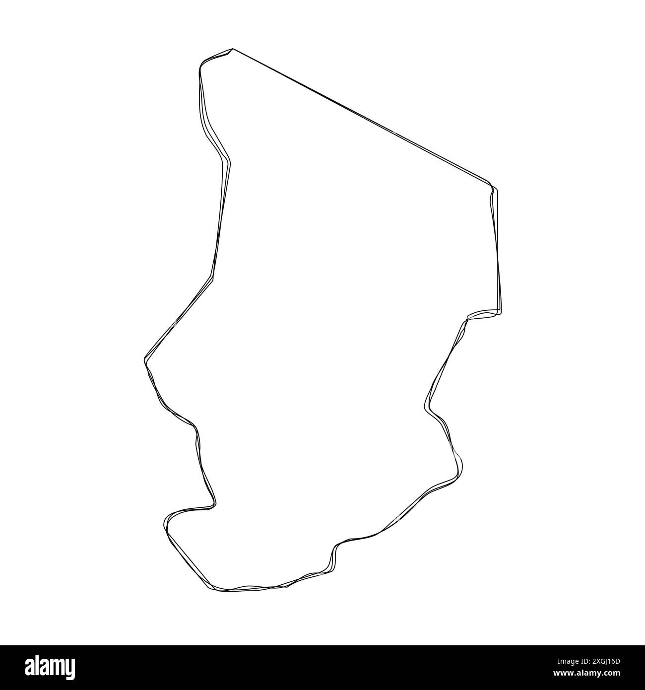 Chad country simplified map.Thin triple pencil sketch outline isolated ...