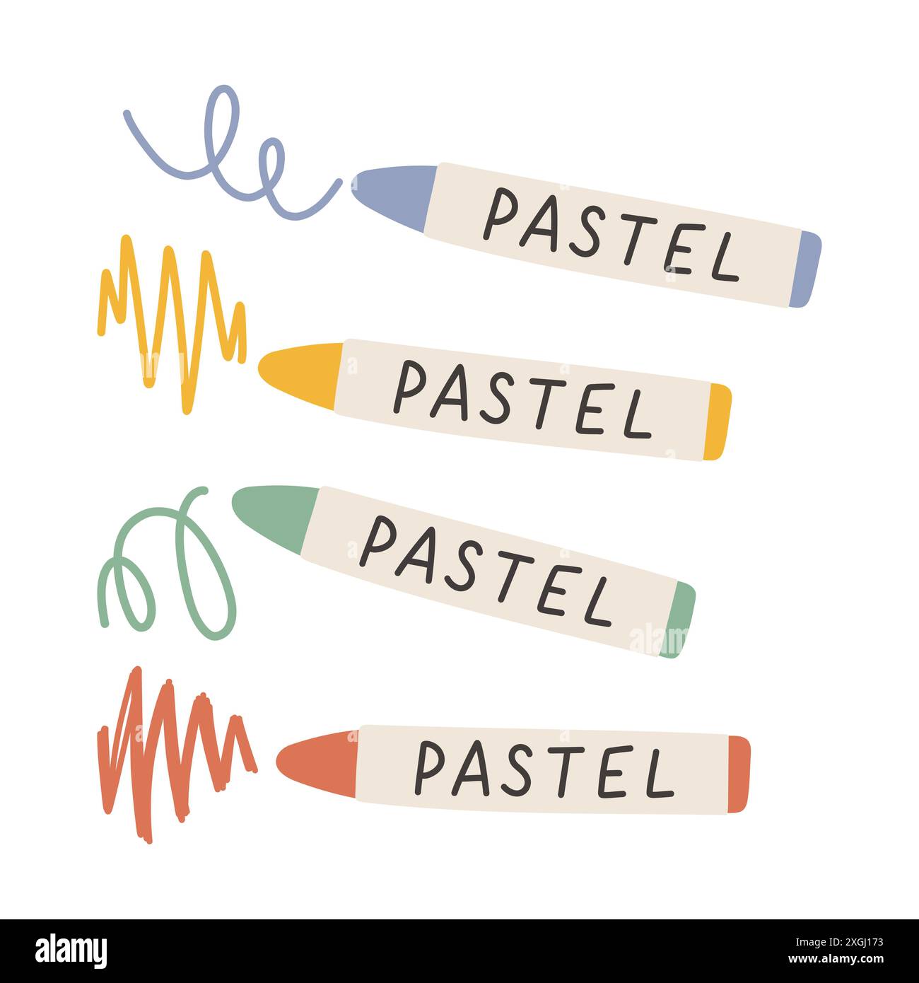 Simple oil pastel or wax pastel crayons set. Color pencils isolated on ...