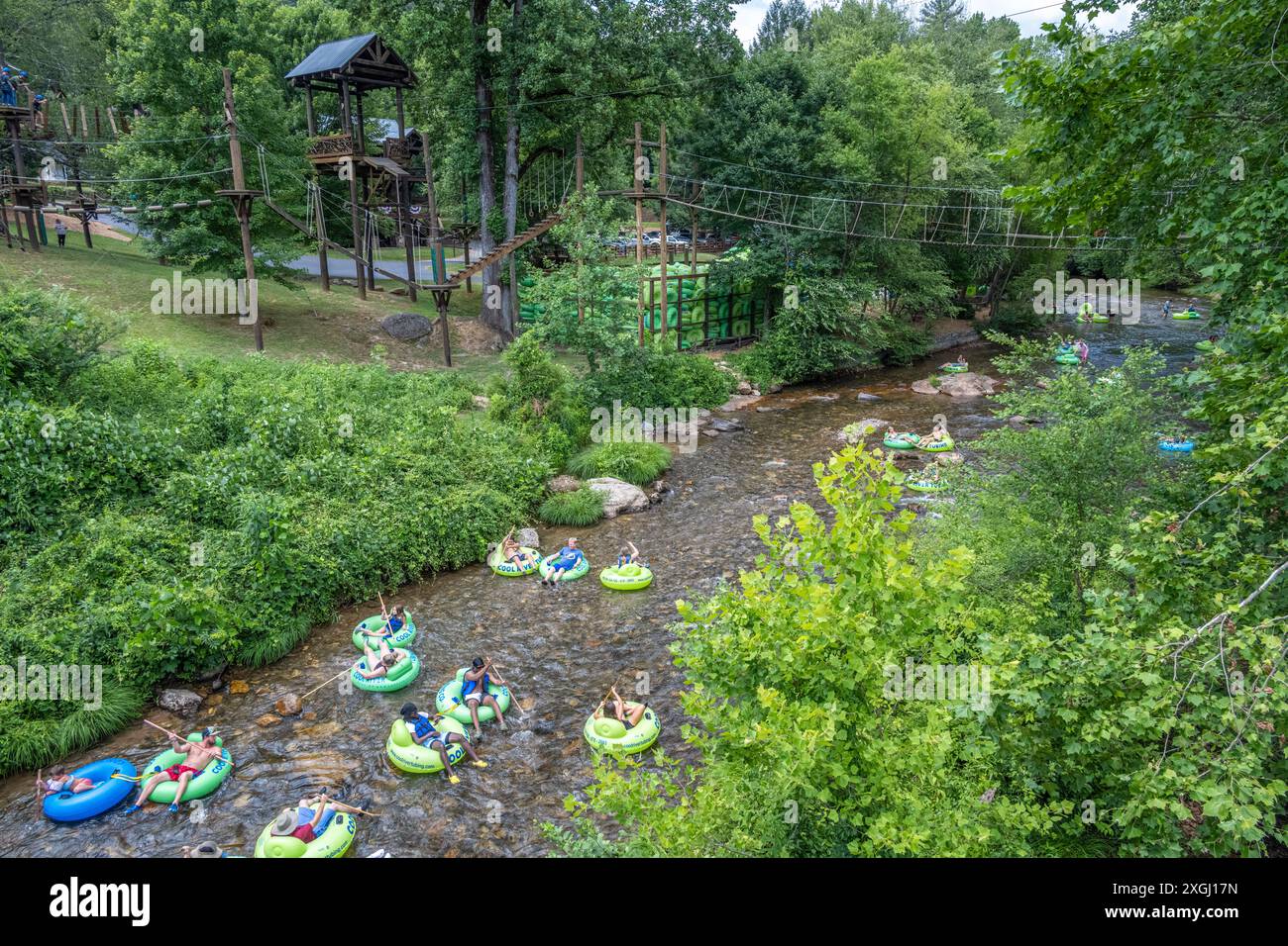 Tubers enjoying a summer day floating down the Chattahoochee River from ...
