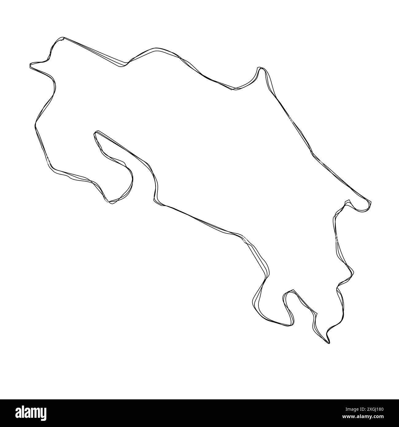 Costa Rica country simplified map.Thin triple pencil sketch outline ...