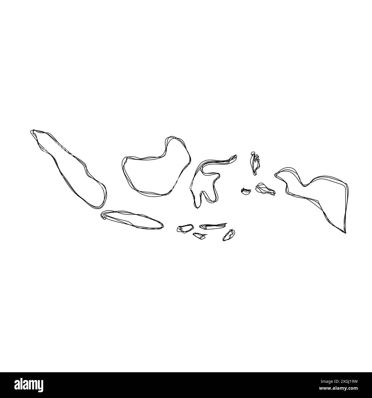 Indonesia country simplified map.Thin triple pencil sketch outline ...