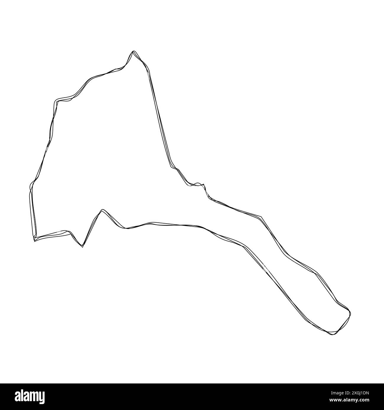 Eritrea Country Simplified Map Thin Triple Pencil Sketch Outline
