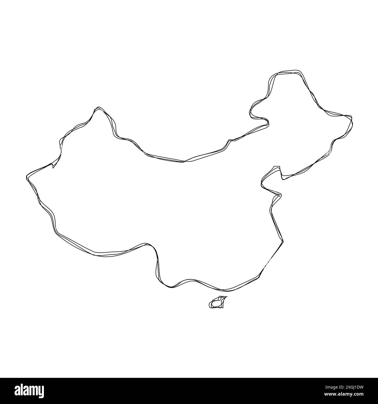 China country simplified map.Thin triple pencil sketch outline isolated ...